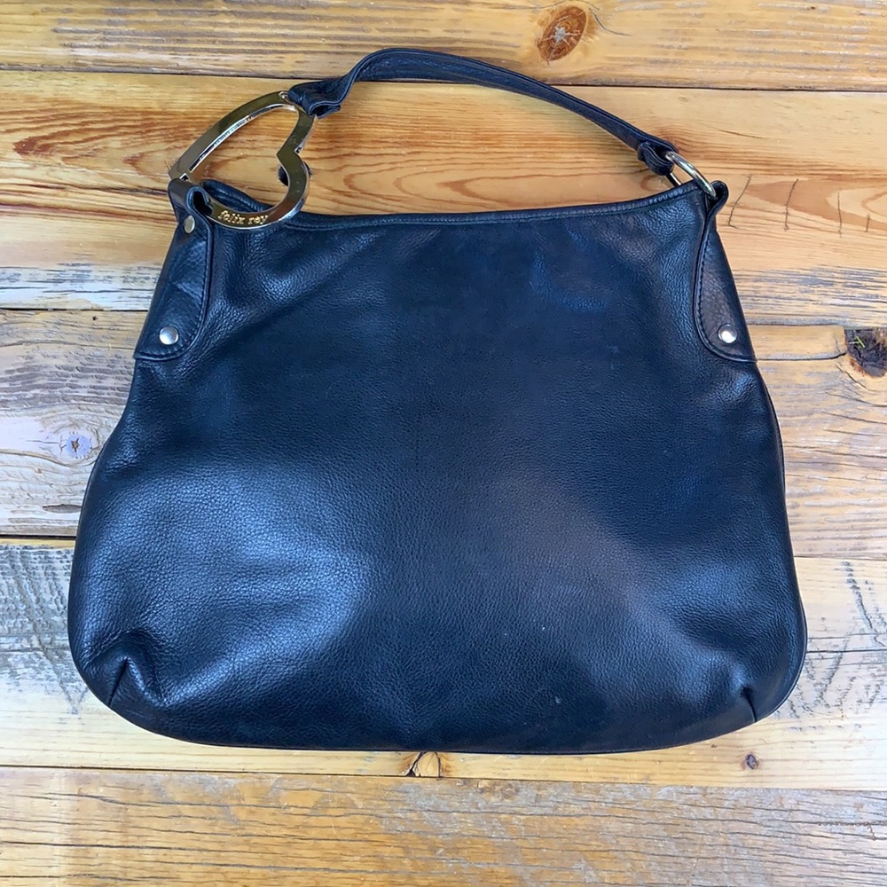 Felix Rey Black Leather Shoulder Bag Gold Heart - Gem